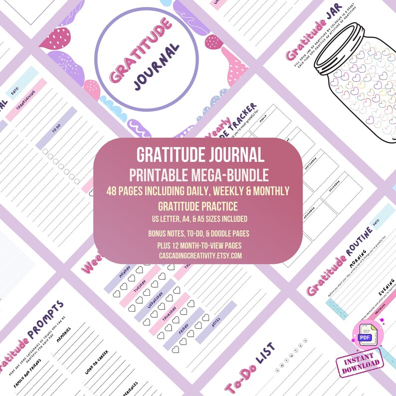 Gratitude Journal Printable Bundle, Practice Daily, Weekly and Monthly ...
