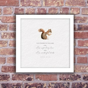 Watercolor Squirrel and Scripture ~ Framed in Black or White ~ Psalms ...