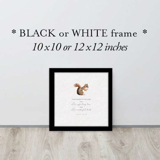 Watercolor Squirrel and Scripture Framed in Black or White | Etsy