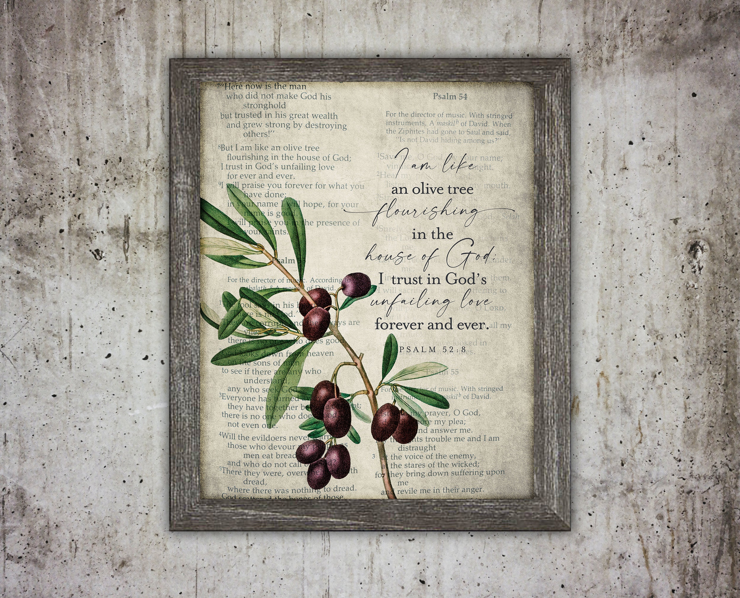 OLIVE tree Scripture Art - Christian Wall Decor - Psalm Floral ...