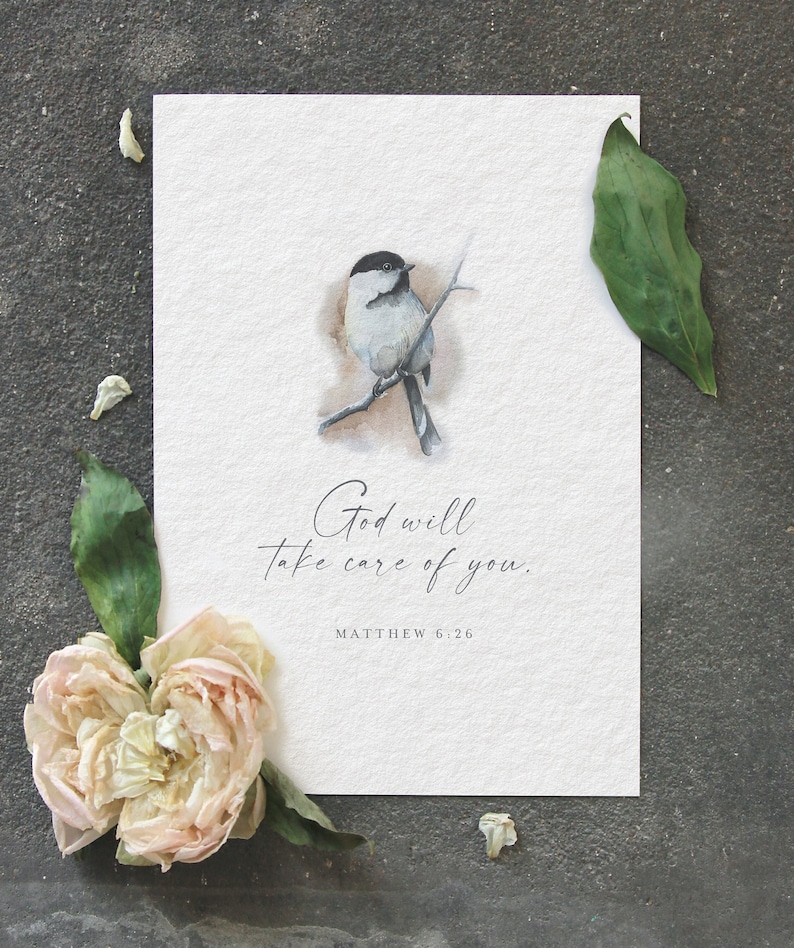 Matthew 6 ~ Wall Decor ~ Chickadee Bird Hand Painted Watercolor Digital ...