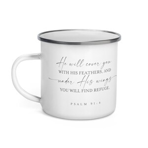 Bird and Psalm ~ Under His Wings Enamel Mug ~ Psalm 91 ~ Bible Verse ...