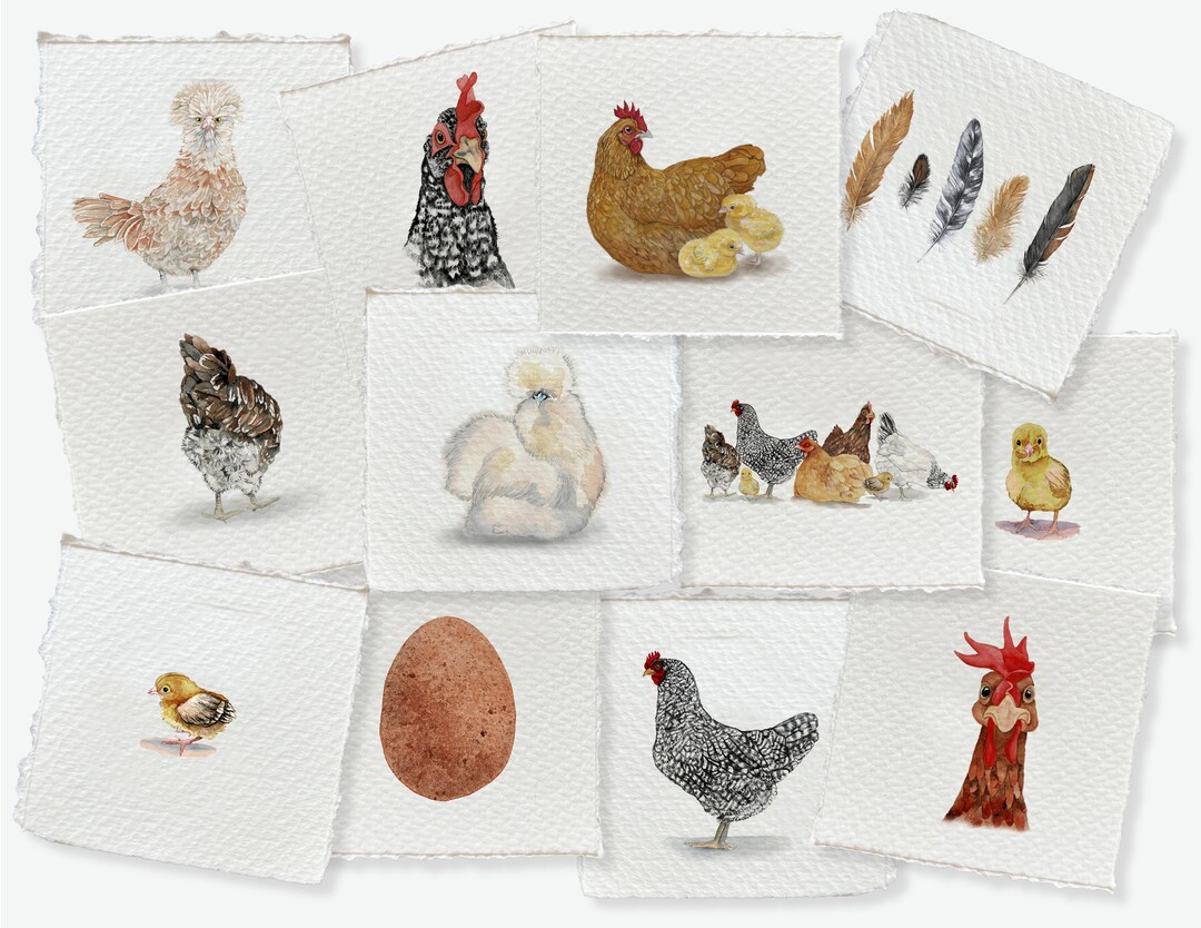 CHICKEN Minis ~ MINI Art Prints ~ Miniature Watercolor ~ Tiny Painting ...