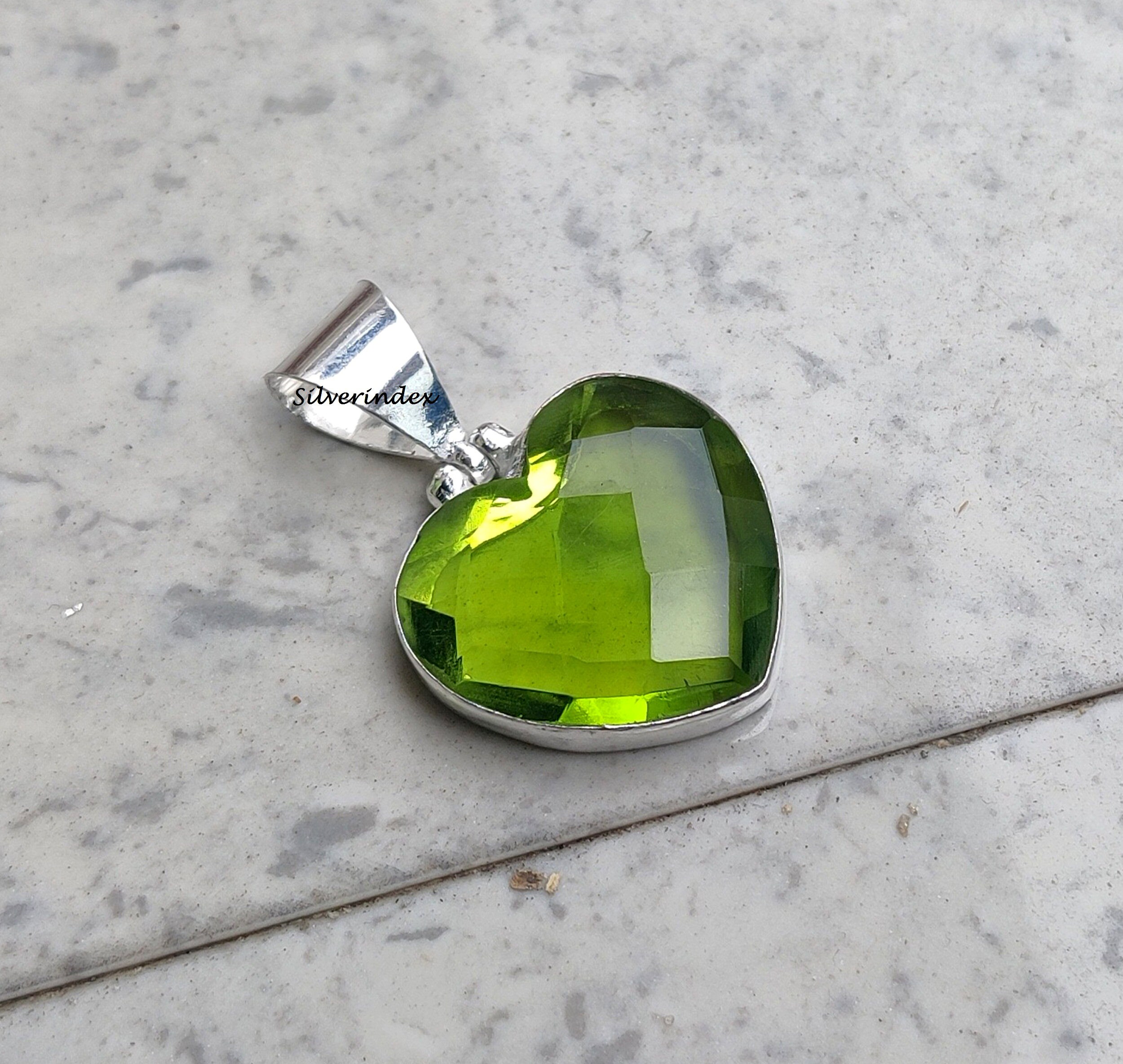 Heart-shaped Peridot Pendant in Sterling Silver Handmade - Etsy