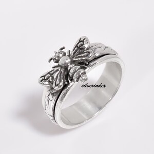 Bee Ring, 6 MM Spinner Band Ring, 925 Silver Ring, Heaves Meditation ...