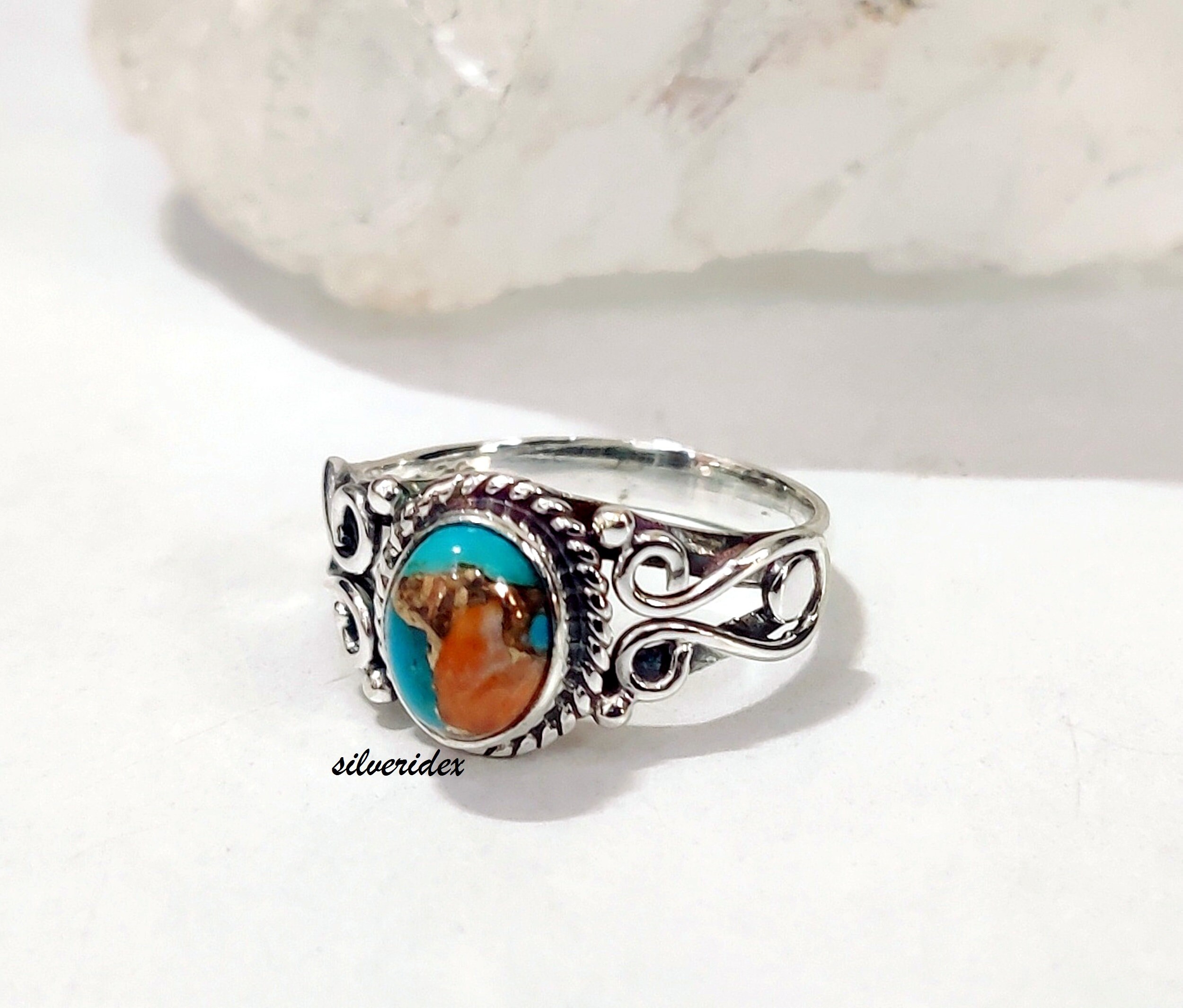 Oyster Turquoise Ring Gemstone Ring 925 Silver Ring | Etsy