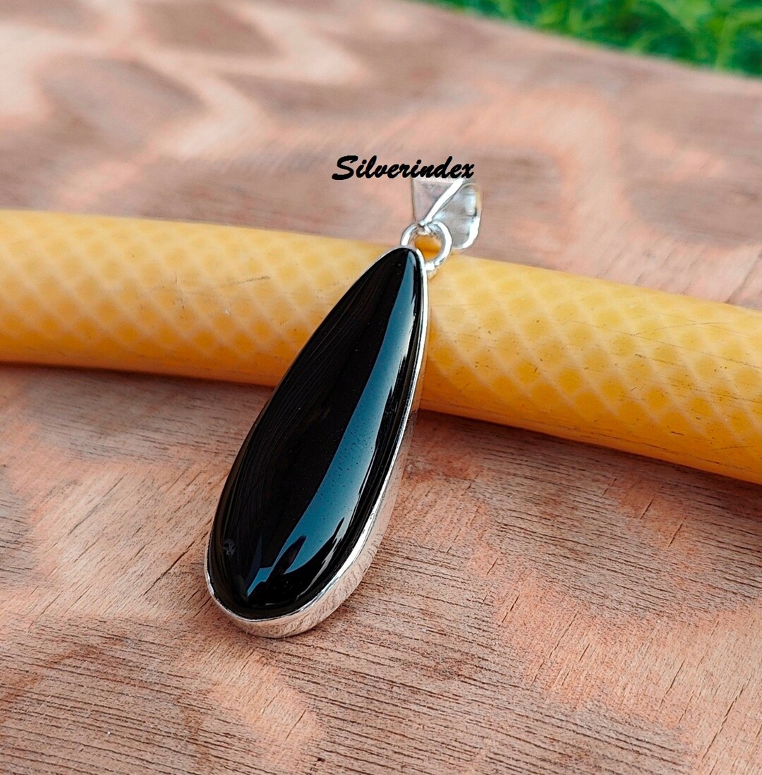 Large Black Onyx Sterling Silver Necklace, Pear Black Onyx Gemstone ...