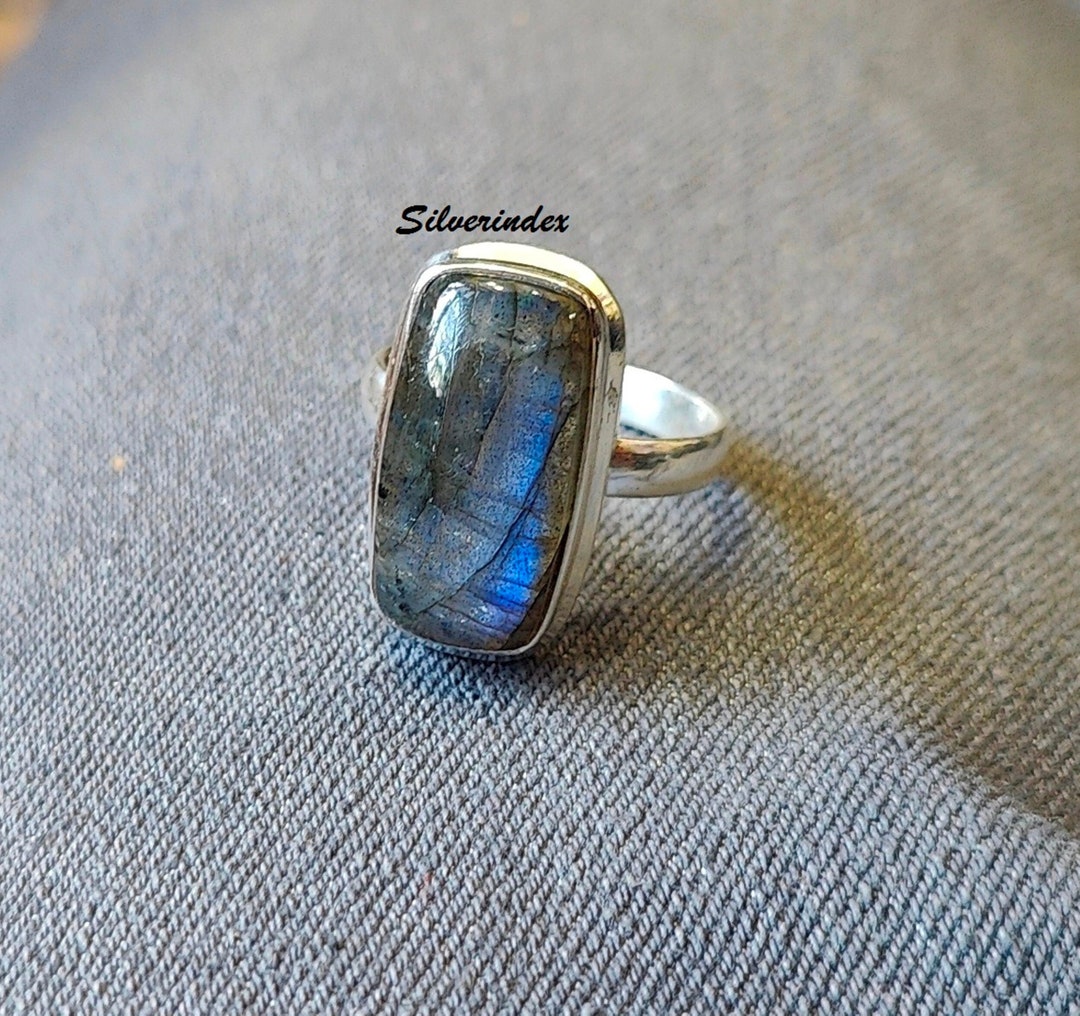 Labradorite Ring for Women, 925 Sterling Silver Ring, Rectangle ...