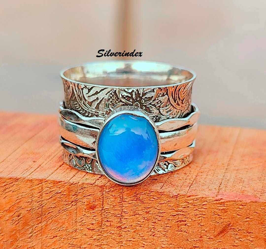 Aurora Opal Sterling Silver Spinner Ring, Handmade Fidget Jewelry - Etsy