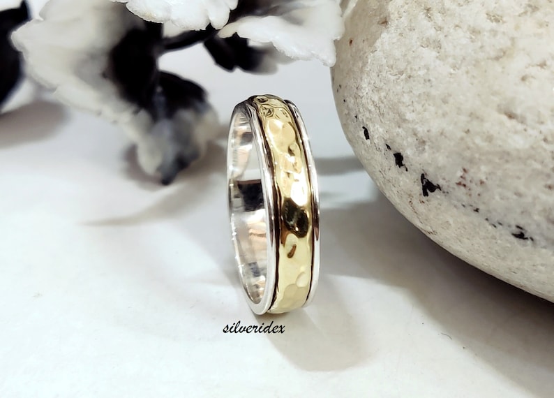 Sterling Silver Spinner Ring, Brass Meditation Band, Fidget Worry Ring ...