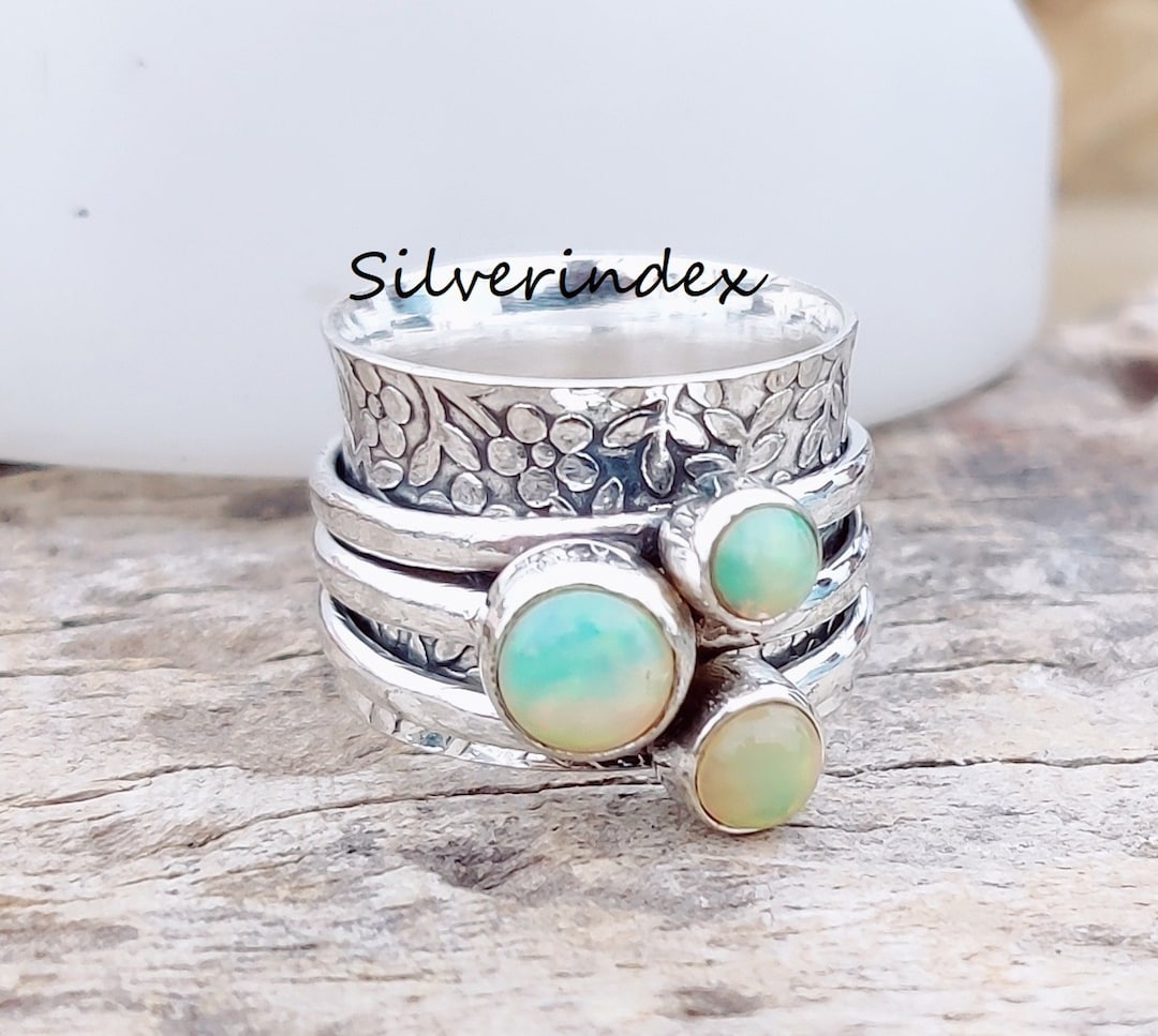 Opal Spinner Ring, 925 Silver Ring, Opal Ring, Worry Ring, Three Stone ...
