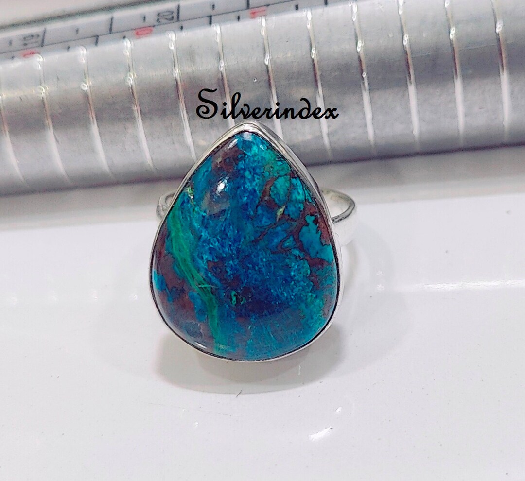 Gorgeous Pear Gemstone Shattuckite Ring - Silver Handmade Ring ...