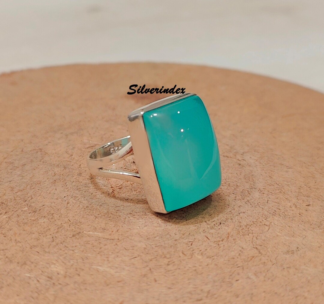 Aqua Chalcedony 925 Sterling Silver Ring, Rectangle Blue Stone - Etsy