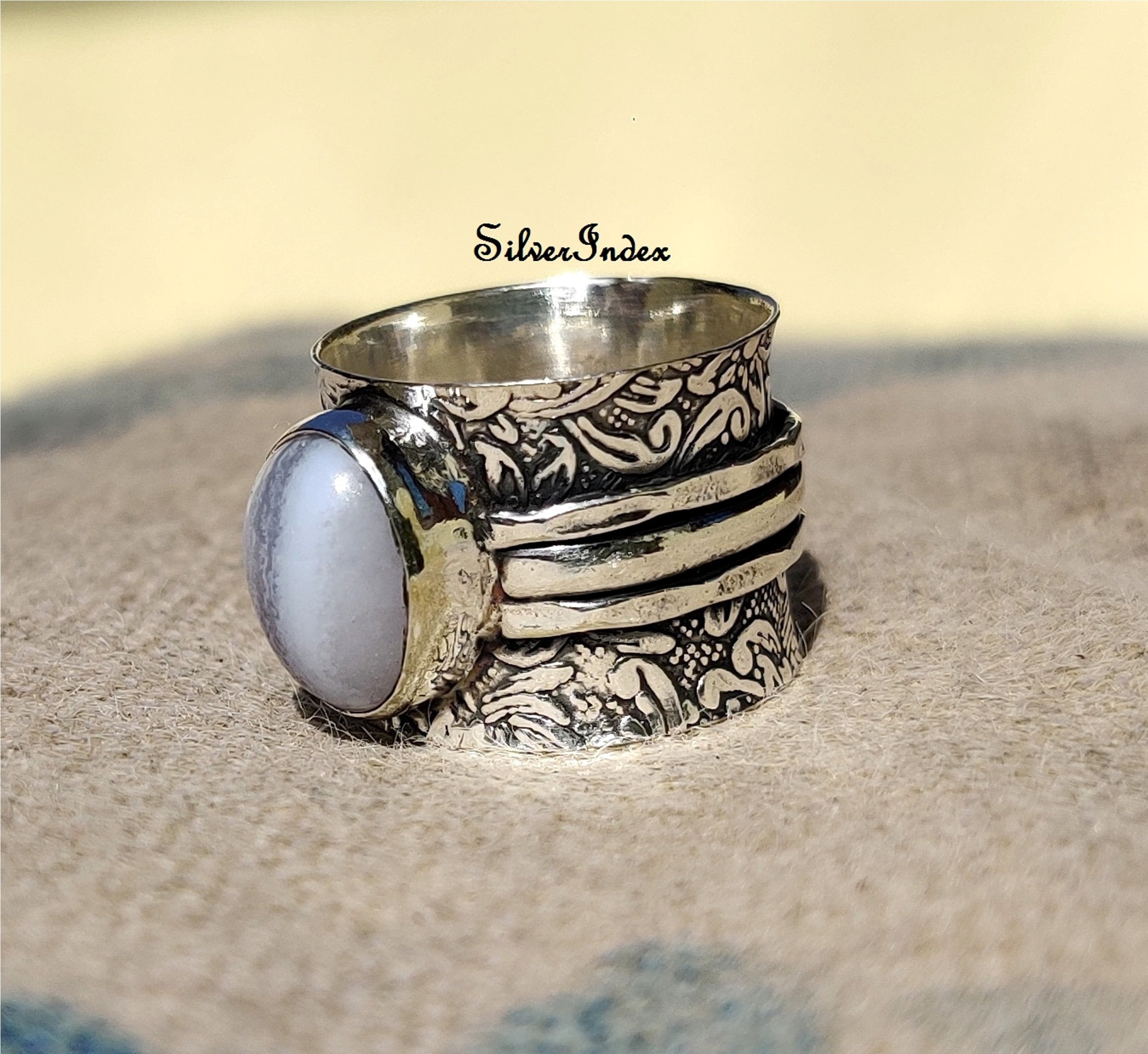 Blue Lace Agate Ring 925 Silver Ring Handmade Ring Triple | Etsy