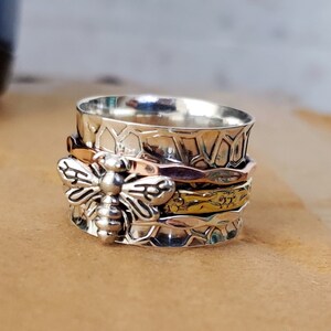 Bee Ring, 925 Silver Spinner Ring, Queen Bee Ring, Anxiety Ring ...