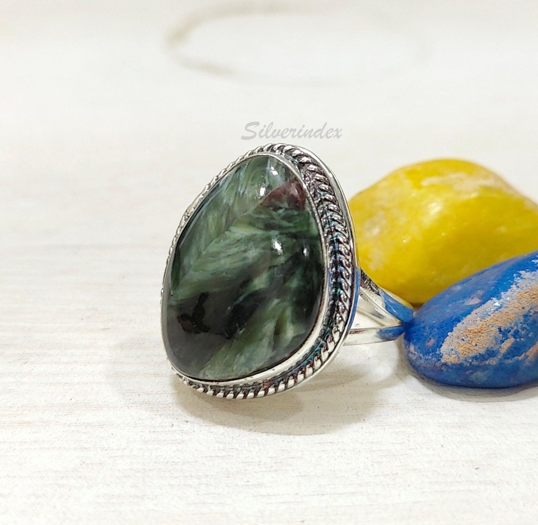 Seraphinite Ring, Sterling Silver Ring, Handmade Healing Gemstone Ring ...