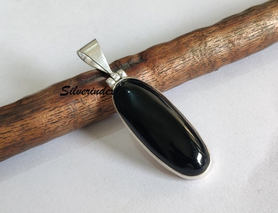 Black Onyx Pendant Large Onyx Pendant 925 Silver Necklace - Etsy
