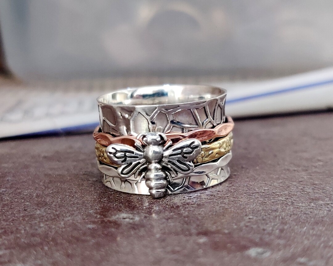 Bee Ring, 925 Silver Spinner Ring, Queen Bee Ring, Anxiety Ring ...
