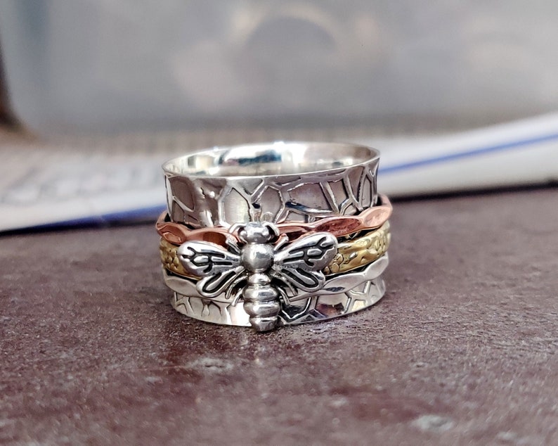 Bee Ring 925 Silver Spinner Ring Queen Bee Ring Anxiety - Etsy