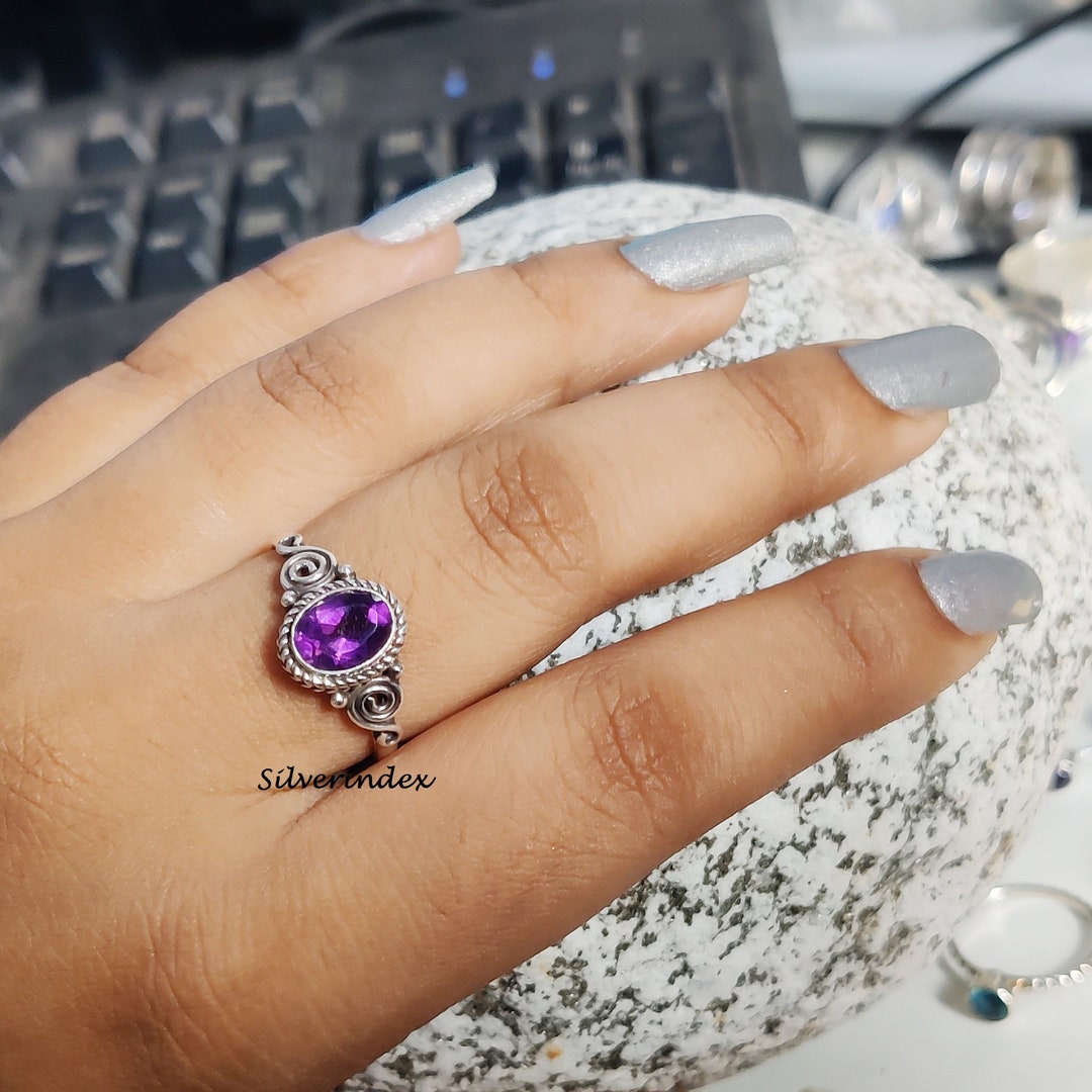 Handgemachter zierlicher Amethyst Ring: 925 Sterling Silber Boho ...
