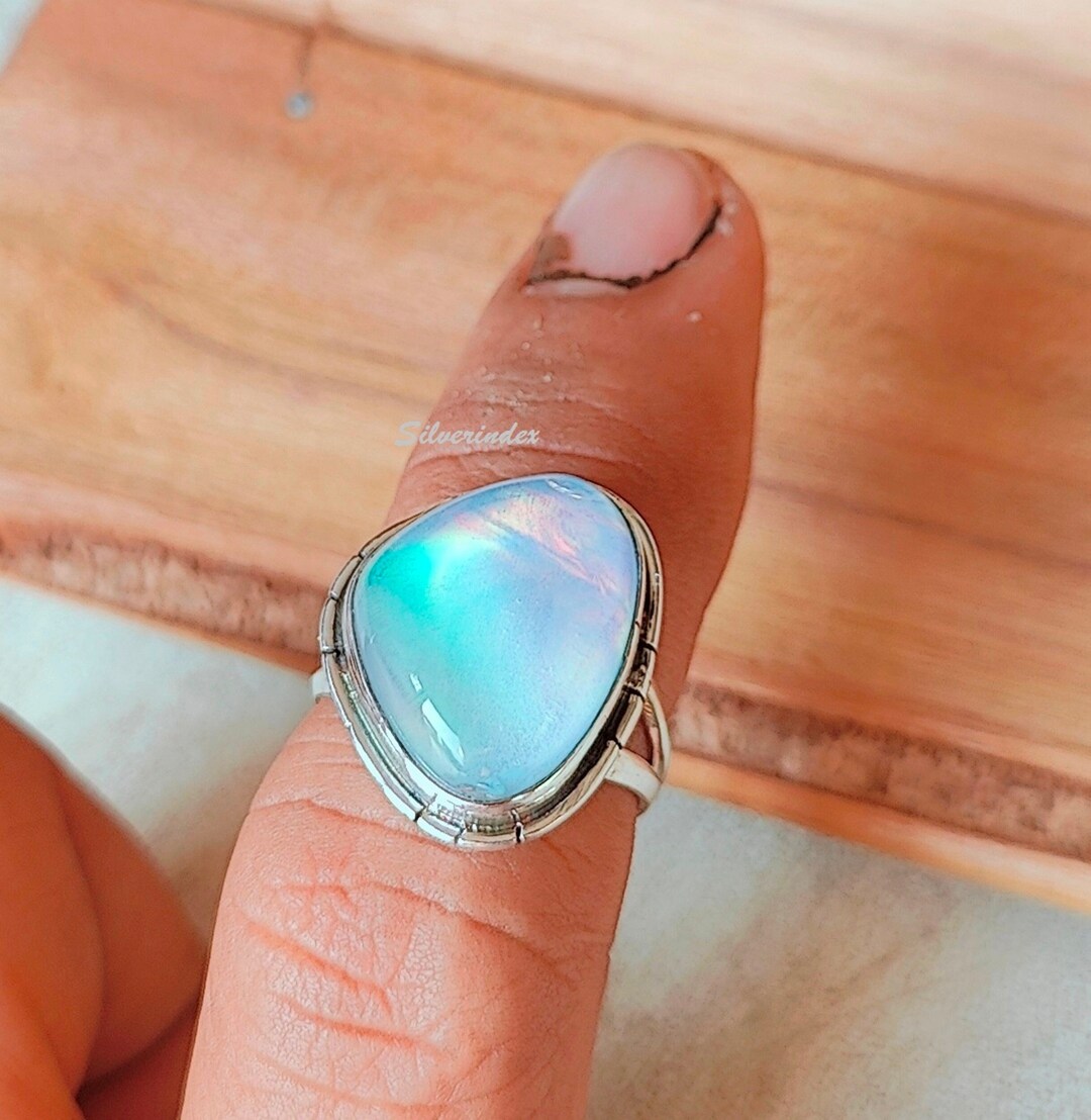 Mango Shape Aurora Opal Boho Ring, Aura Ring, 925 Silver Opal Ring ...