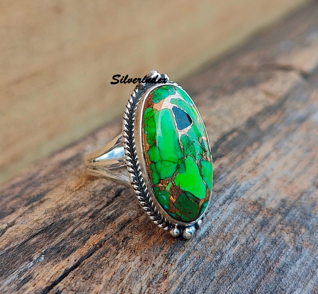 Green Copper Turquoise Ring Handmade With 925 Silver Sterling - Etsy