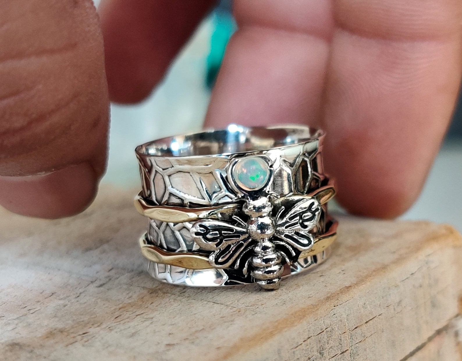 Bee Ring 925 Silver Spinner Ring Queen Bee Ring Anxiety - Etsy