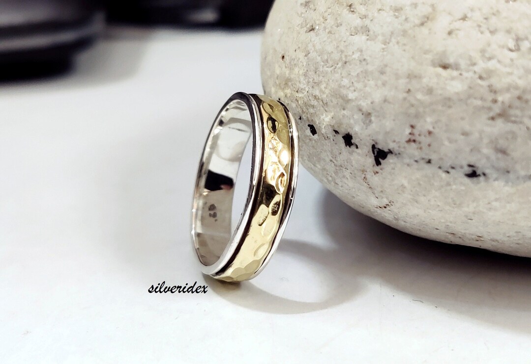 Sterling Silver Spinner Ring, Brass Meditation Band, Fidget Worry Ring ...
