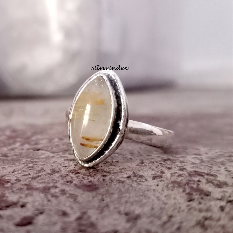Golden Rutilated Quartz Ring 925 Silver Ring Gemstone Ring - Etsy