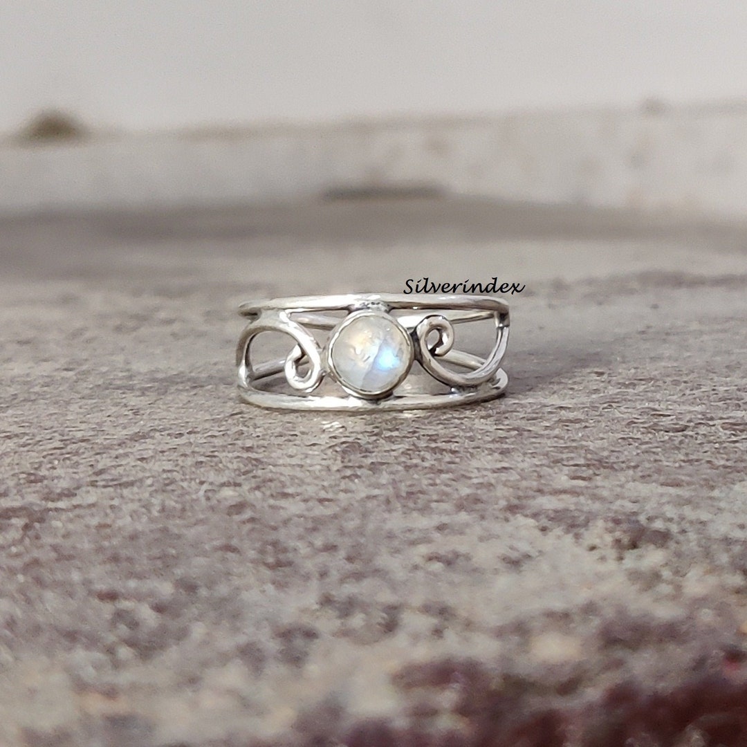 Mondstein Ring, 925 Silber Ring, Regenbogen Ring, Band Ring ...