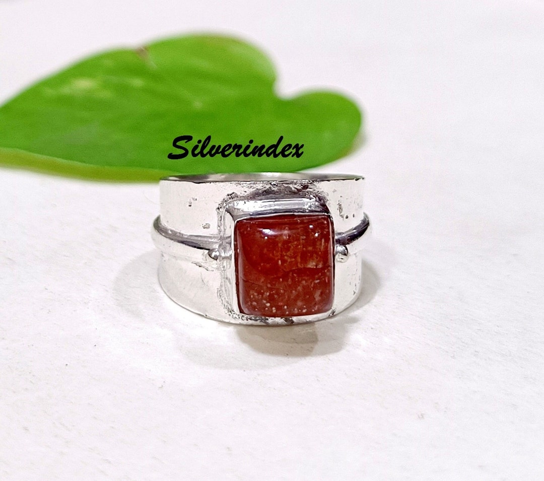 Sunstone Wide Band Ring, Fire Stone Ring, Sterling Silver Ring ...