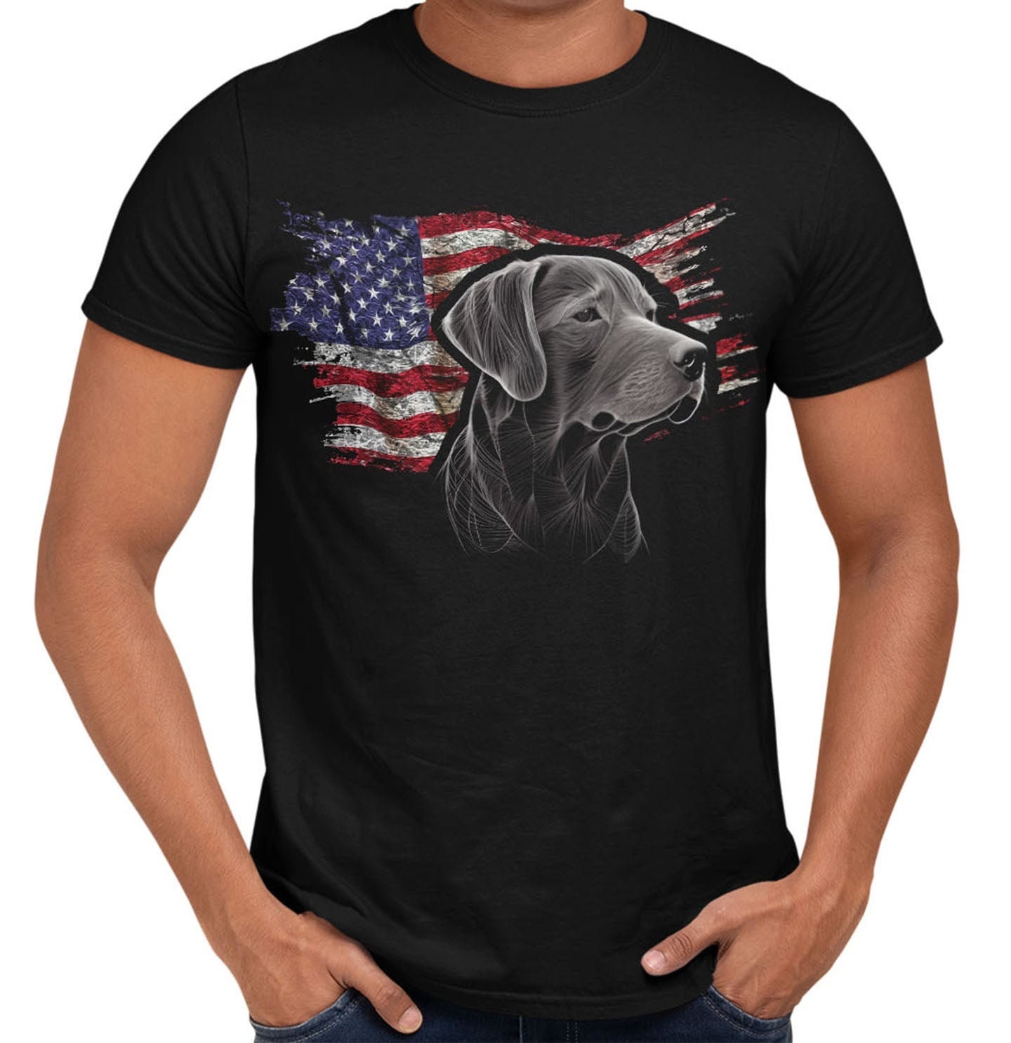 Patriotic Black Labrador Retriever American USA Flag Short Sleeve Mens ...