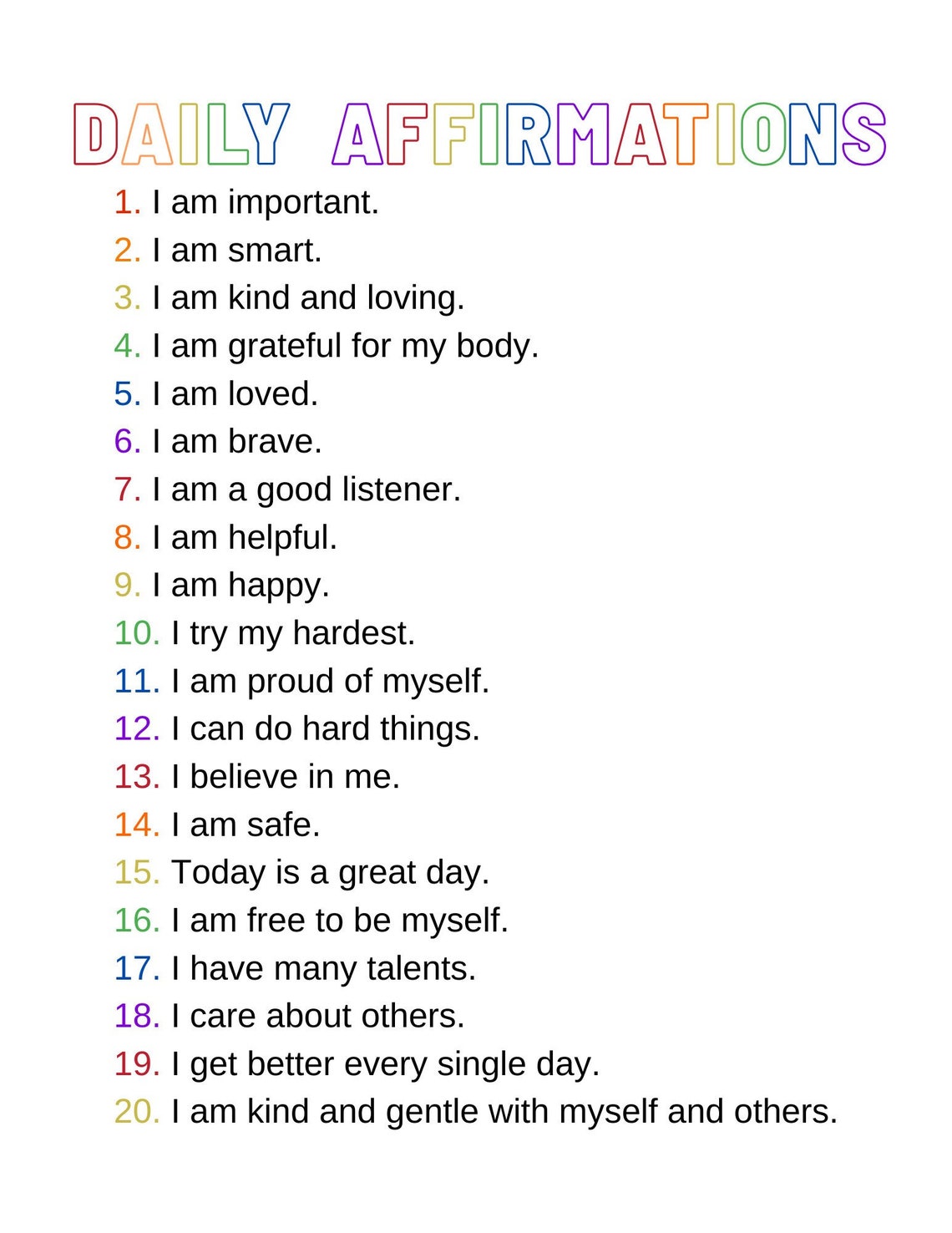 Daily Affirmations for Kids - Etsy