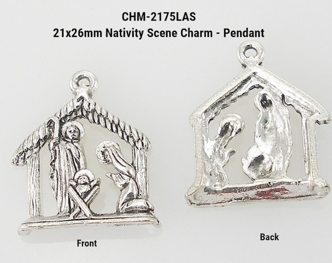 21x26mm Christmas Nativity Scene Charm - Pendant, Light Silver Plated ...