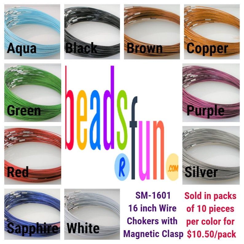 10 Pcs, 16 Inch Stainless Steel Wire Cable Choker With Magnetic Clasp ...