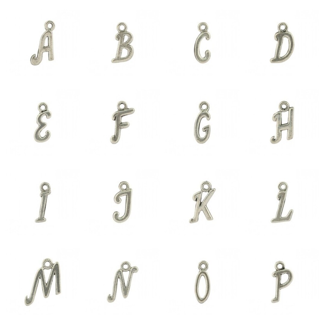 14mm Alphabet Letter Charms A to Z Light Silver Plated Pewter Made in ...
