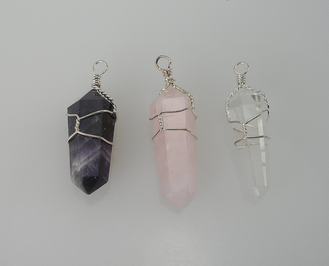 Wire Wrapped Gemstone Point Pendants, Amethyst, Rose Quartz, Crystal ...