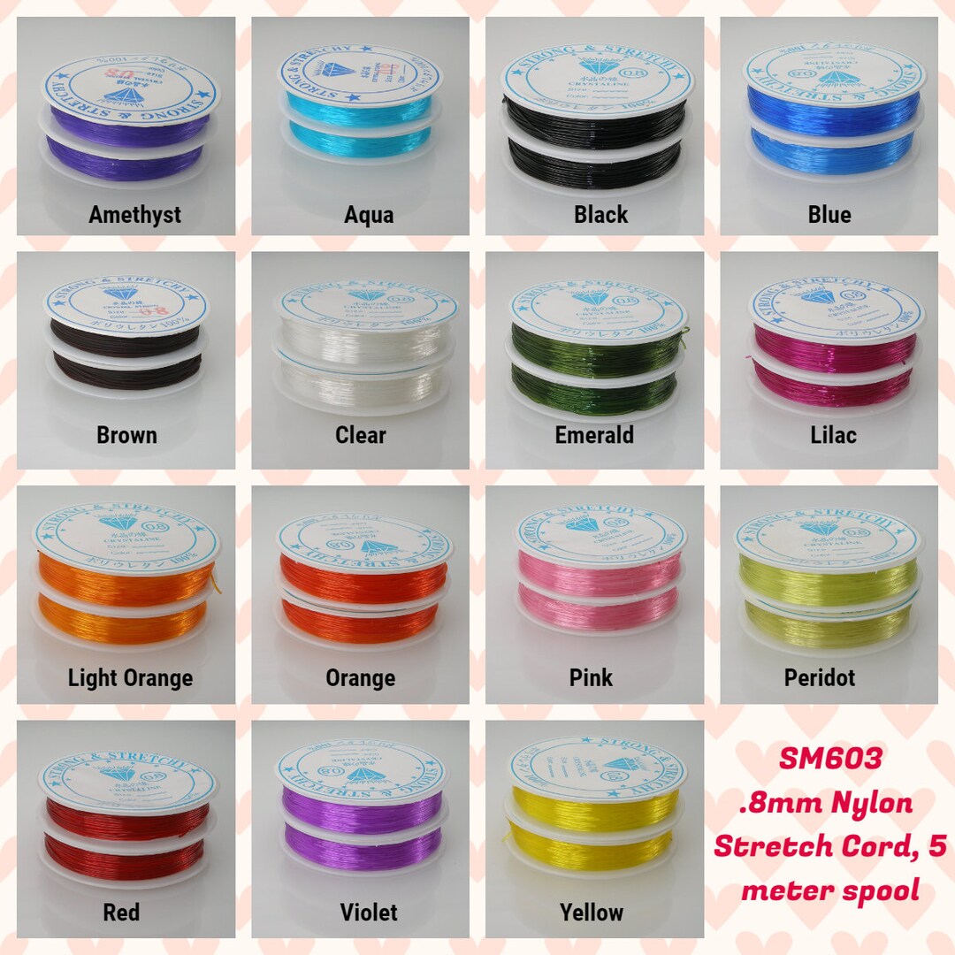 0.8mm Round Nylon Stretch Cord, 5 Meter Spool, 15 Colors to Choose From ...