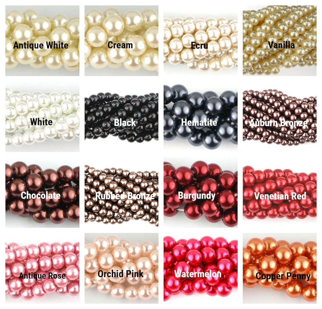 4mm, 6mm, 8mm Round Glass Pearl Beads in 28 Colors, 16 Inch Strands - Etsy