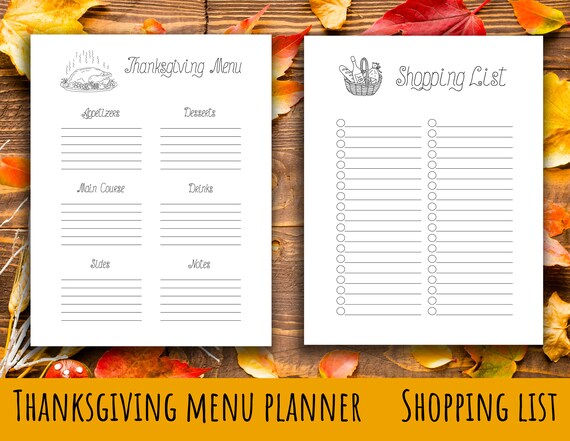 Thanksgiving Menu Planner Printable Holiday Menu Organizer | Etsy