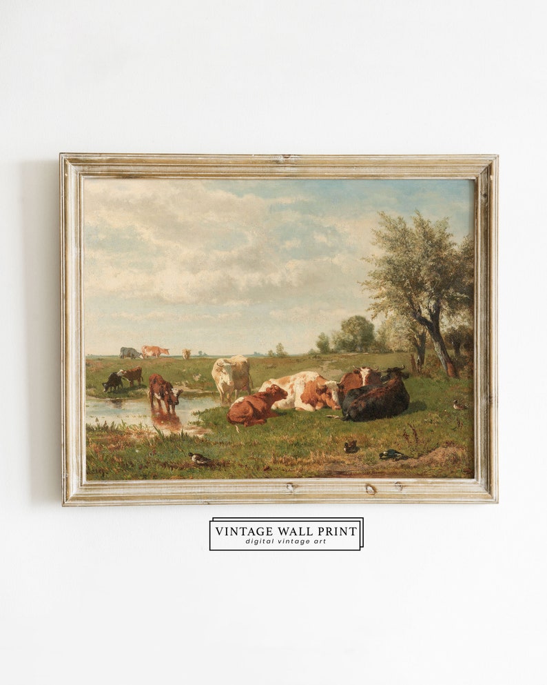 Cow Painting Antique Cow Print Vintage Cow Print Oil - Etsy