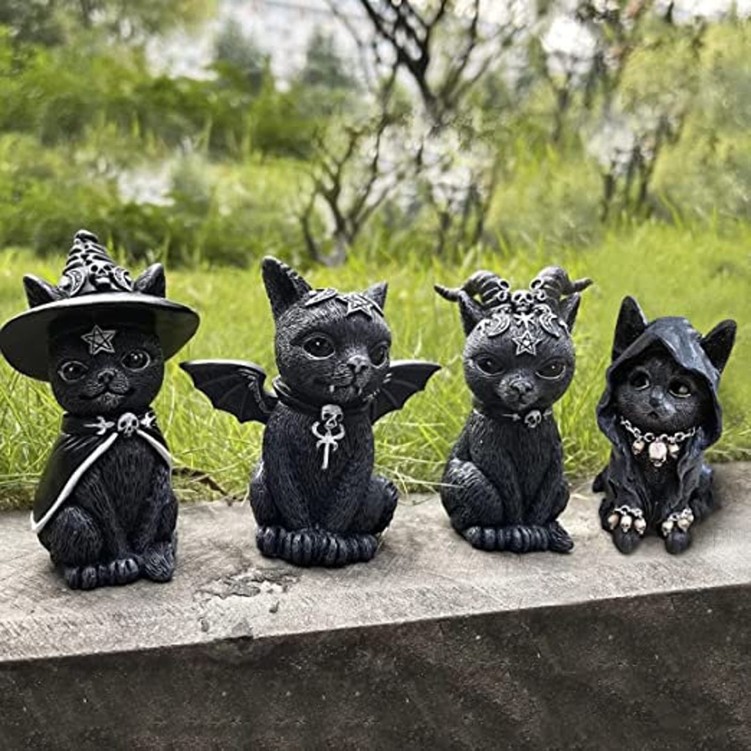Black Cat Statue Gargoyle Figurines - Etsy