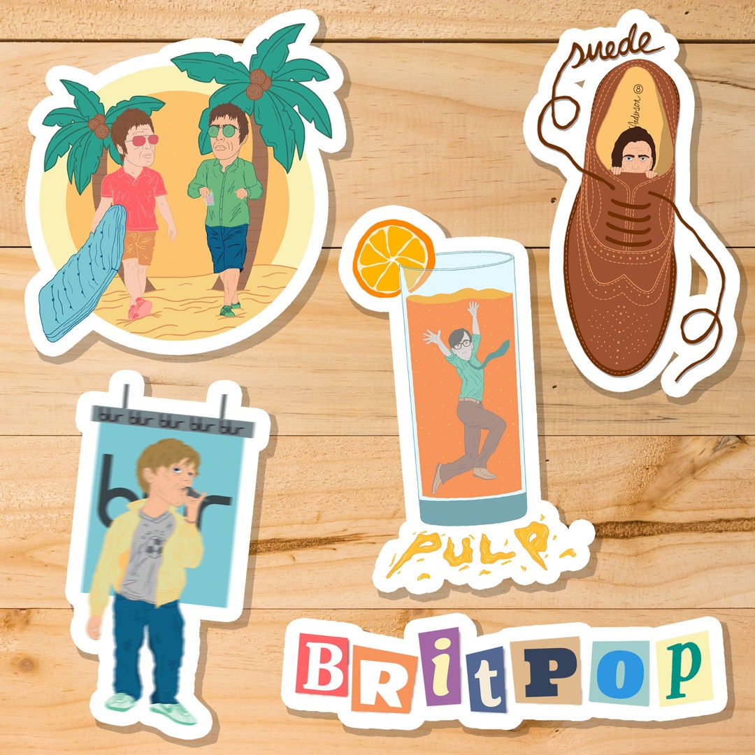 Britpop Glossy Vinyl Sticker Pack (5pcs)- Blur, Oasis, Pulp, Suede ...