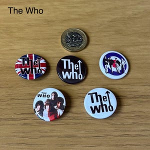 Music Button Badges (5pcs) - Oasis, MOD, Britpop, the Who, the Jam ...