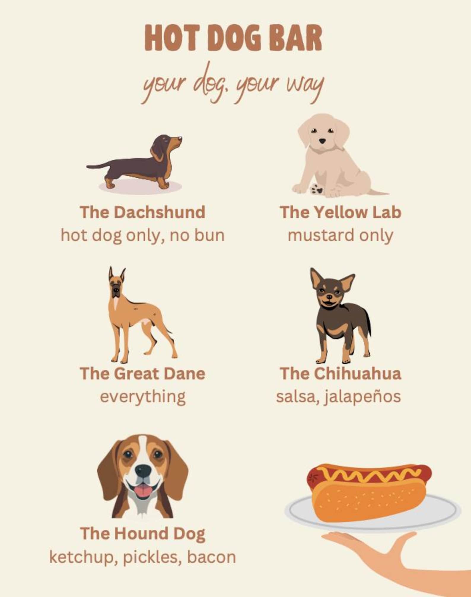 Hot Dog Bar Menu Sign, Printable, Dog Birthday Party, Puppy Adoption ...