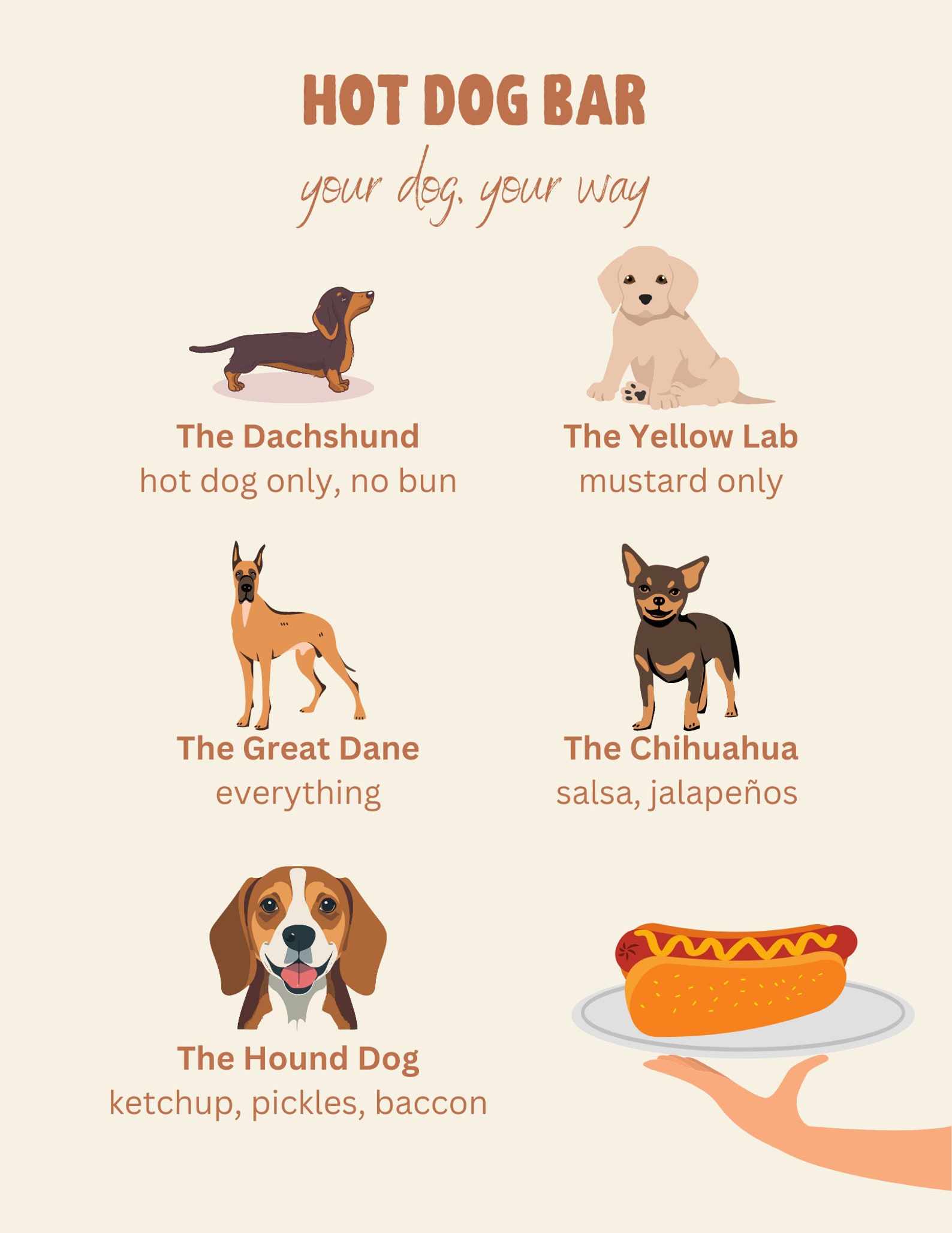 Hot Dog Bar Menu Sign, Printable, Dog Birthday Party, Puppy Adoption ...