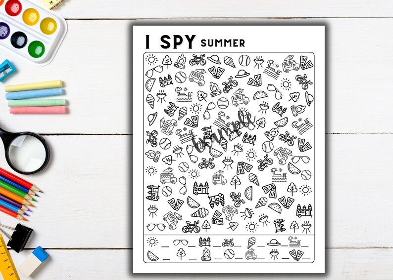 Printable I Spy Summer Coloring Page - I Spy Page for 5-10 Year-olds ...