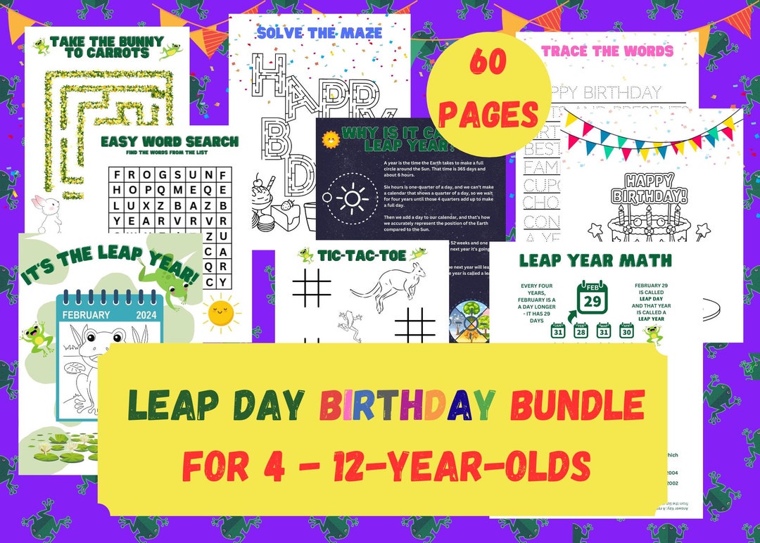60 Printable Leap Day Birthday Sheets for Kids / Leap Year Party Ideas ...