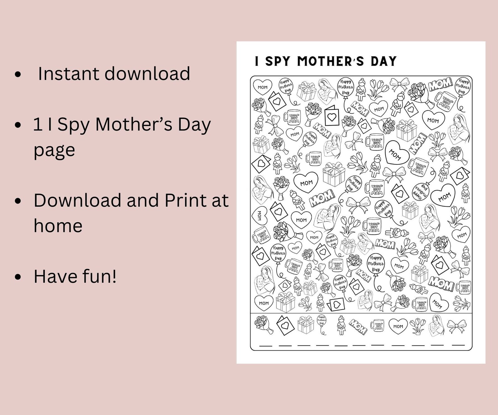 Printable I Spy Mother's Day Coloring Page - Instant Download ...