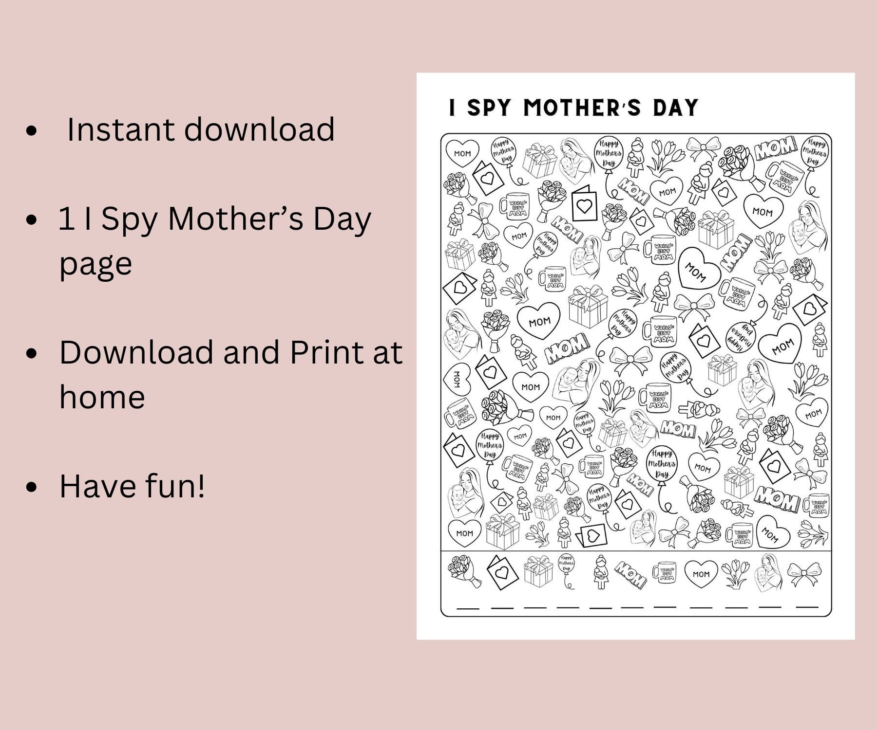 Printable I Spy Mother's Day Coloring Page - Instant Download ...